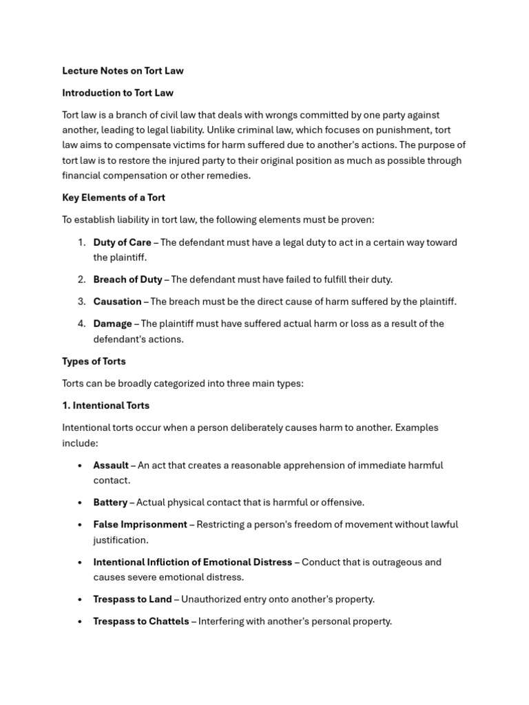 Chapter 3 Tort Law | PDF | Tort | Negligence Chapter 3 Tort Law | PDF | Tort | Negligence