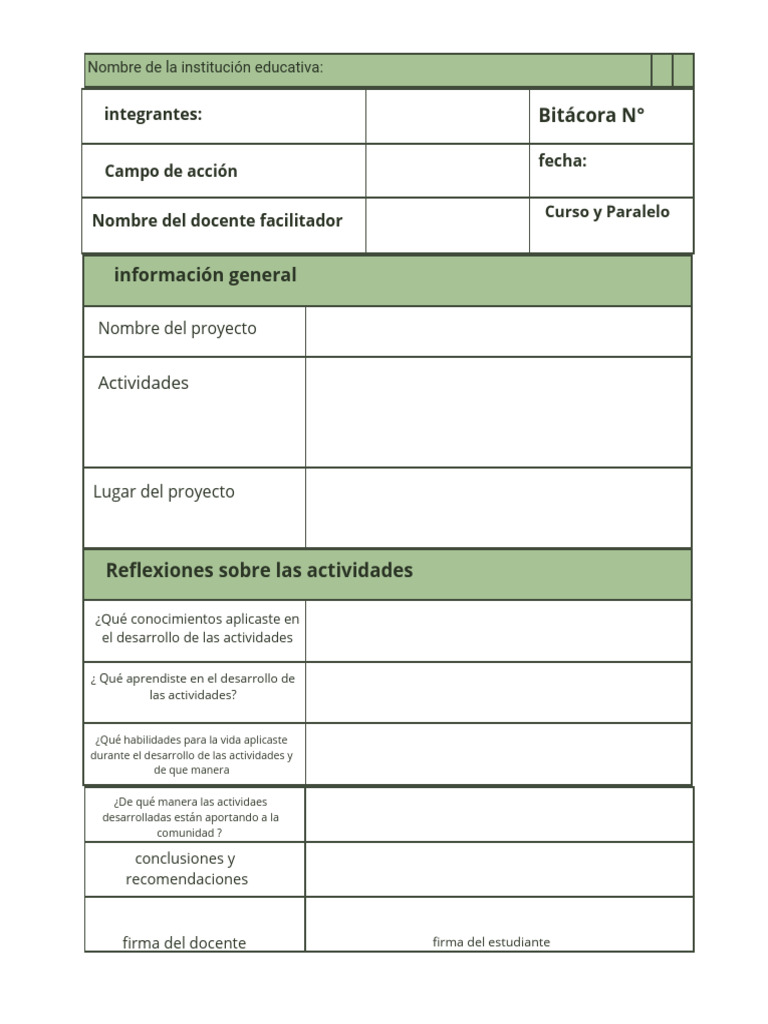 Documento de Bitácora de Aprendizaje Simple Beige y Verde | PDF