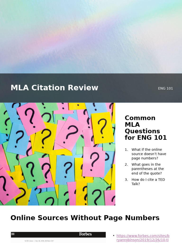MLA Citation Review | PDF | Bracket | Citation