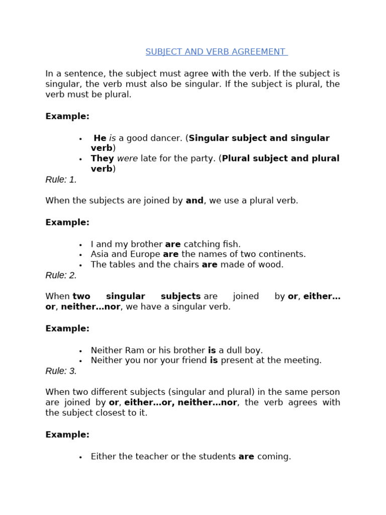 Subject and Verb Agreement | PDF | Grammatical Number | Subject (Grammar)
