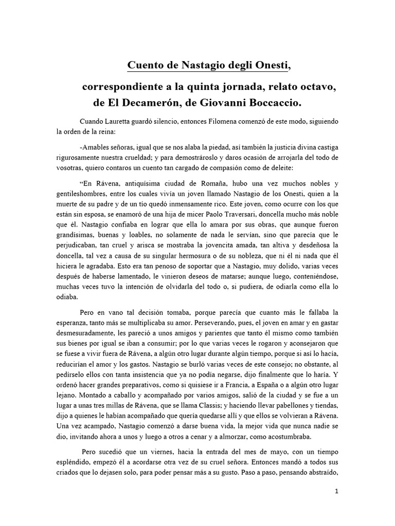 Cuento de Nastagio degli Onesti, Bocaccio y Botticelli | PDF | El ...