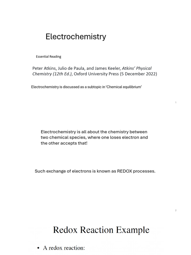 Electrochemistry 31 Oct 24 | PDF | Redox | Electrochemistry