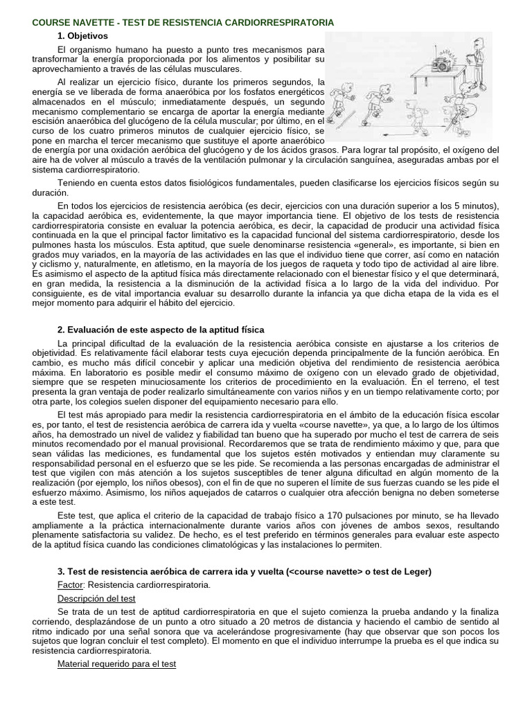 Test Course Navette de Resistencia Aeróbica | PDF | Ejercicio físico