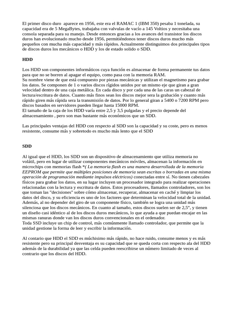 SDD HDD | PDF | Disco duro | Unidad de estado sólido