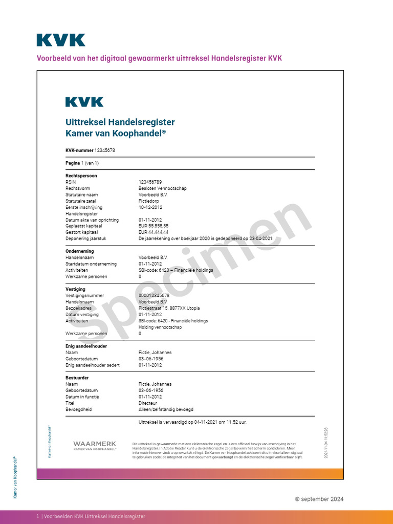 0305 KVK Voorbeelden Uittreksel Handelsregister Wr37 | PDF