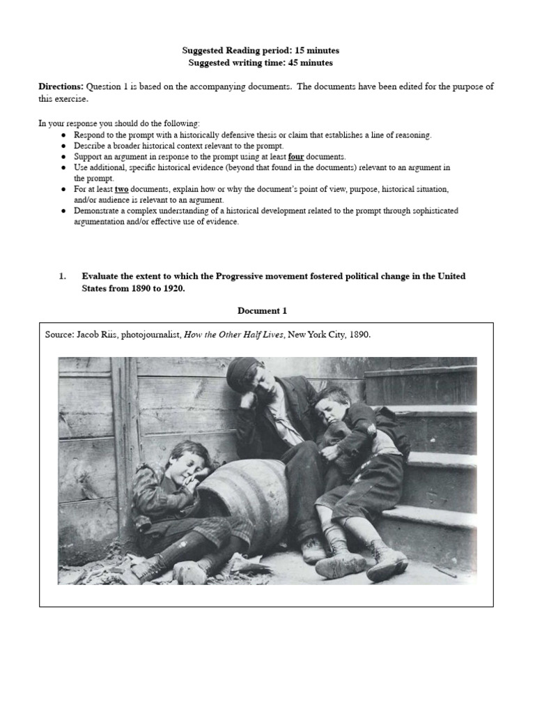 DBQ Reforms of The Progressive Era Analysis Sheet 1 | PDF