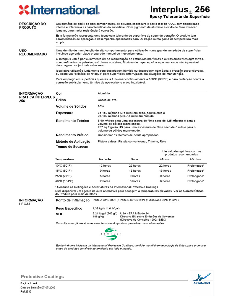 Fixa Técnica - Primer Interplus 256 Aluminio | PDF | Tinta | Corrosão