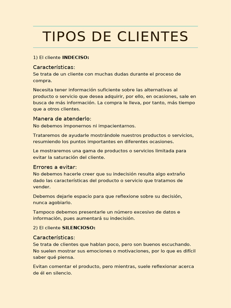 Tipos De Clientes Y Cómo Atenderlos Pdf Cliente