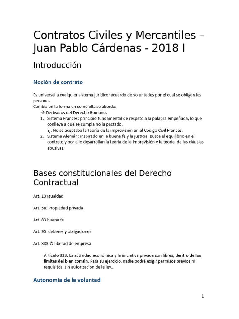 Contratos Civiles y Mercantiles Juan Pablo Cardenas | PDF | Libertad | Juez