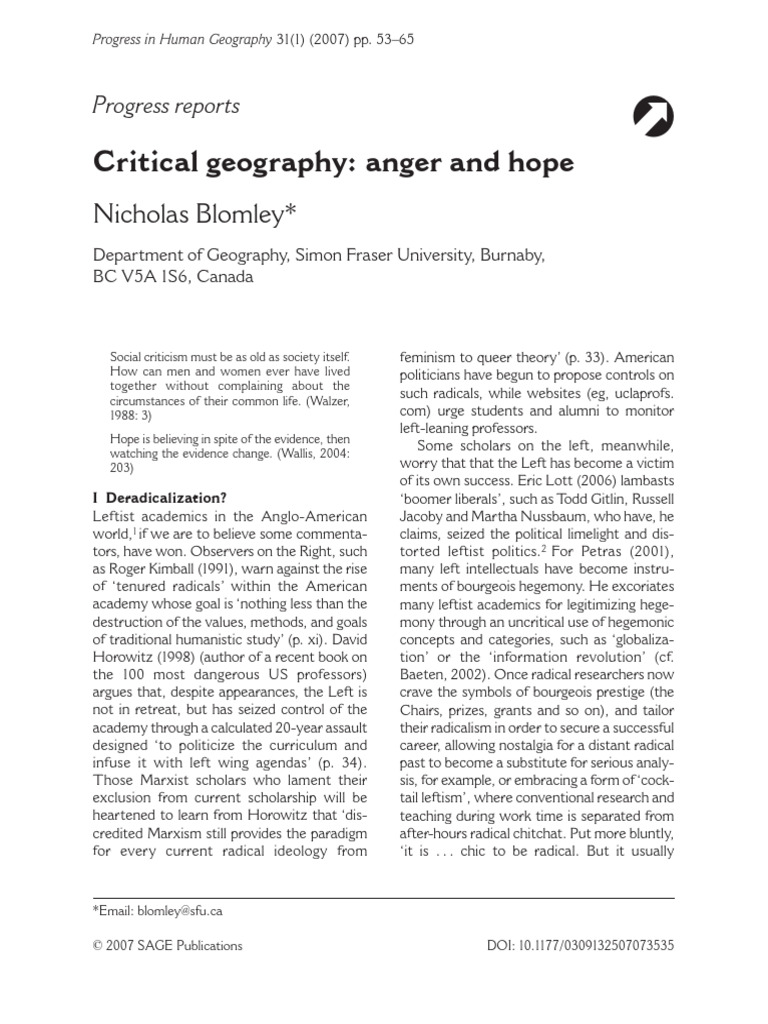 Critical Geography: Radicalism and Institutionalization | PDF | Utopia ...