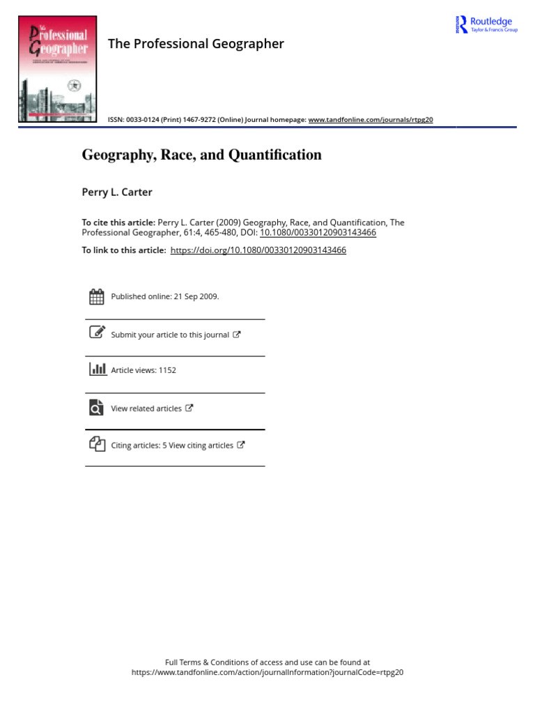 Carter, P. L. (2009). Geography, Race, And Quantification. the ...