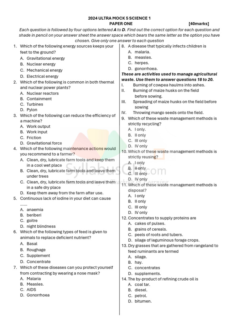 2024 Science Mock Exam Questions | PDF | Waste | Legume