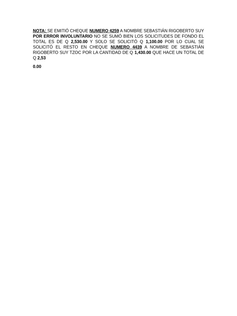 Corrección de Cheques a Sebastián Suy | PDF