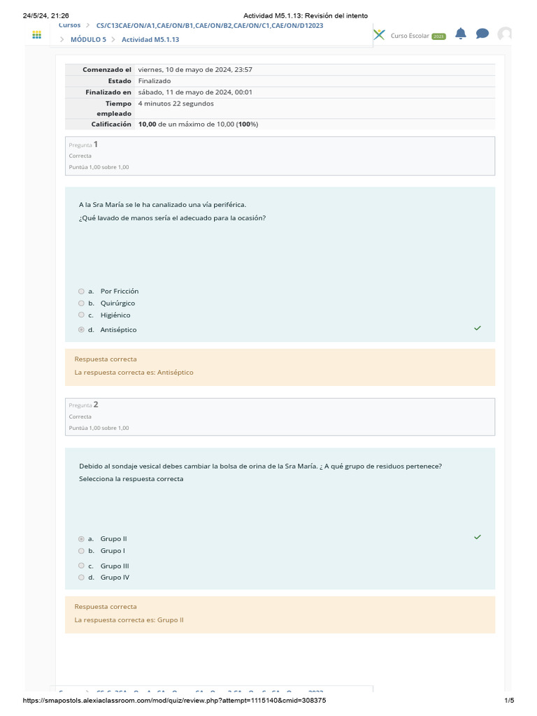 Actividad M5.1.13 - Revisión Del Intento | PDF | Enfermedades y trastornos | Medicina