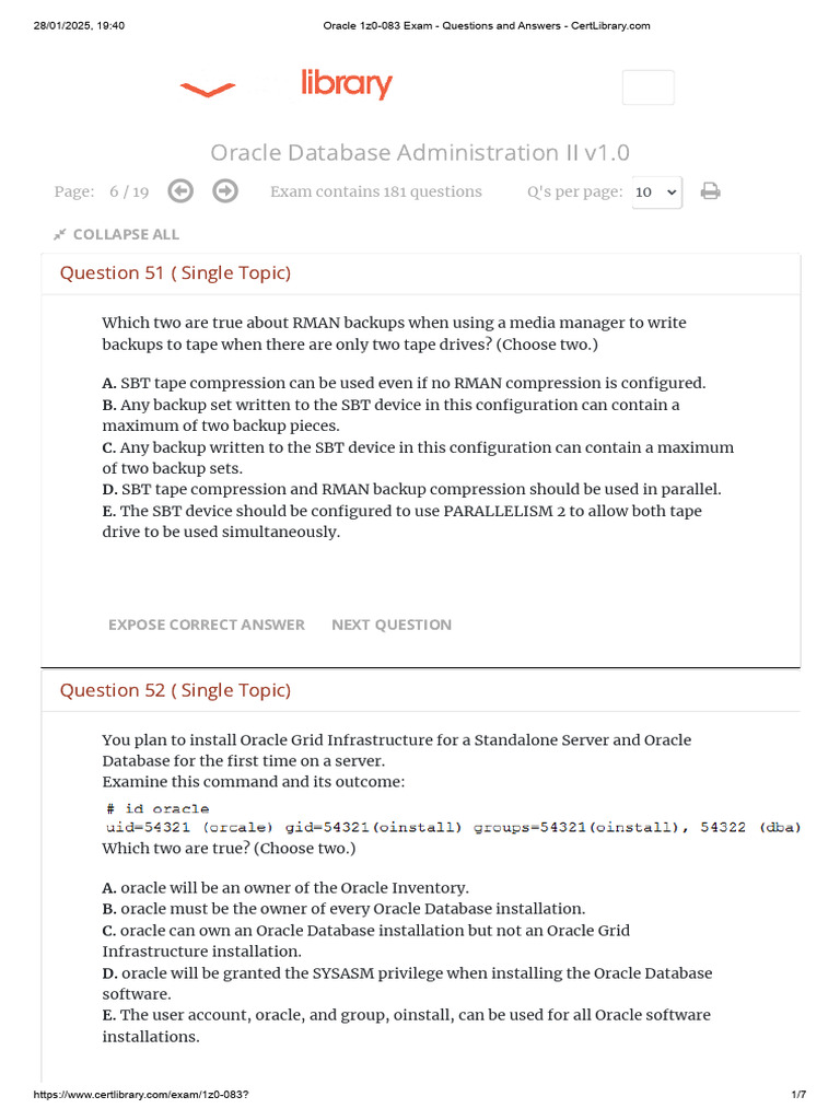 Oracle 1z0-083 Exam - Questions and Answers p6 | PDF | Databases | Protein Data Bank