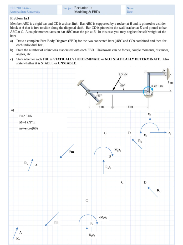 CEE210 Rec 1a-FBDs-PROB | PDF | Mechanics | Mechanical Engineering