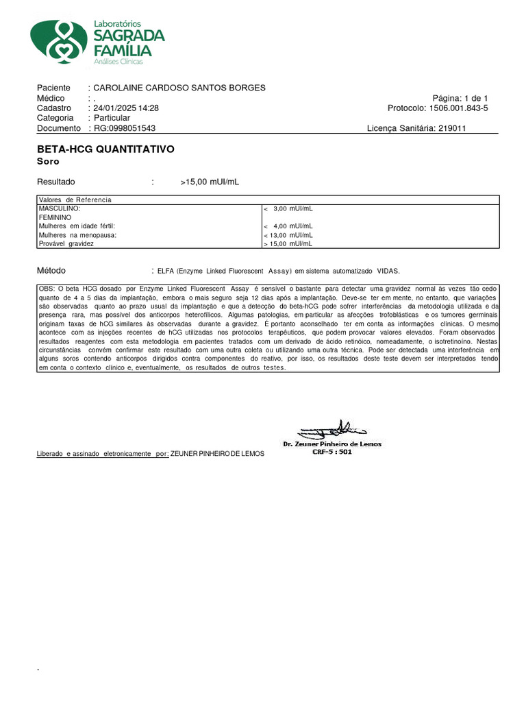 Beta HCG Quantitativo | PDF | Gravidez | Especialidades médicas