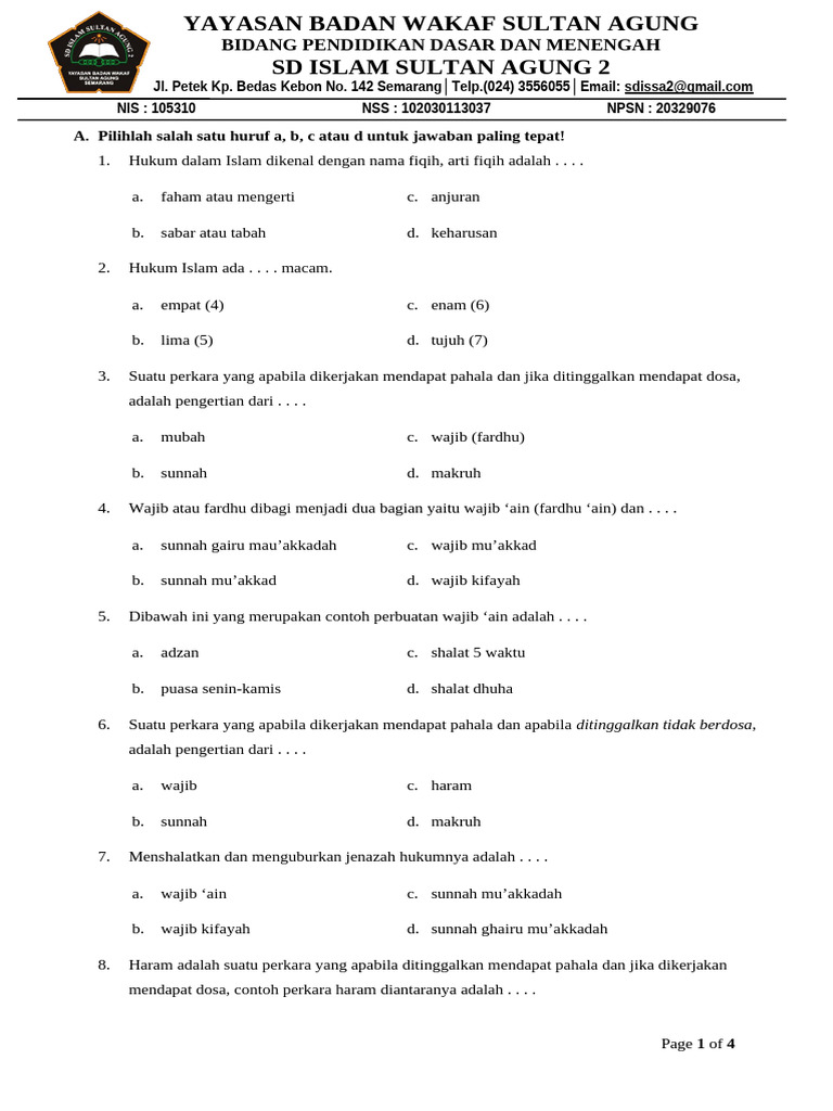 Soal Fiqih Kelas 3 SD | PDF