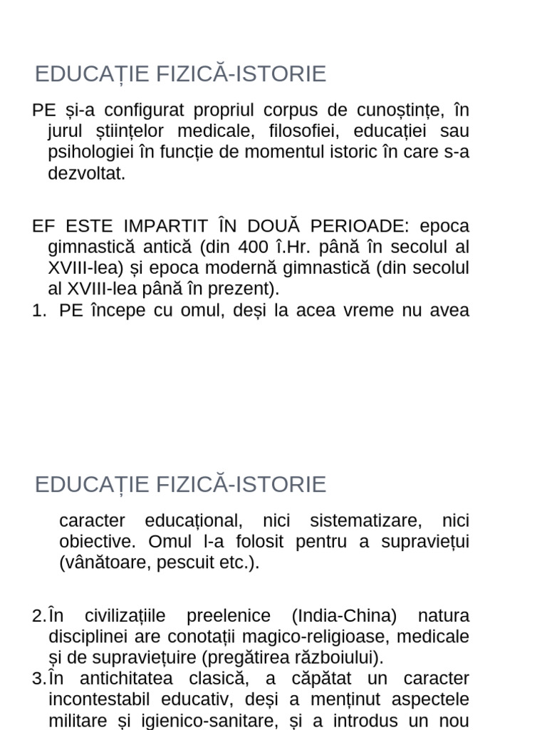 EDUCAȚIE FIZICĂ - ISTORIE | PDF