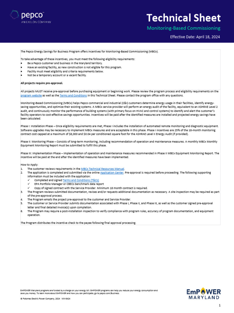 Pepco_CI_Tech_Sheet_MBCx-1 | PDF | Energy Conservation