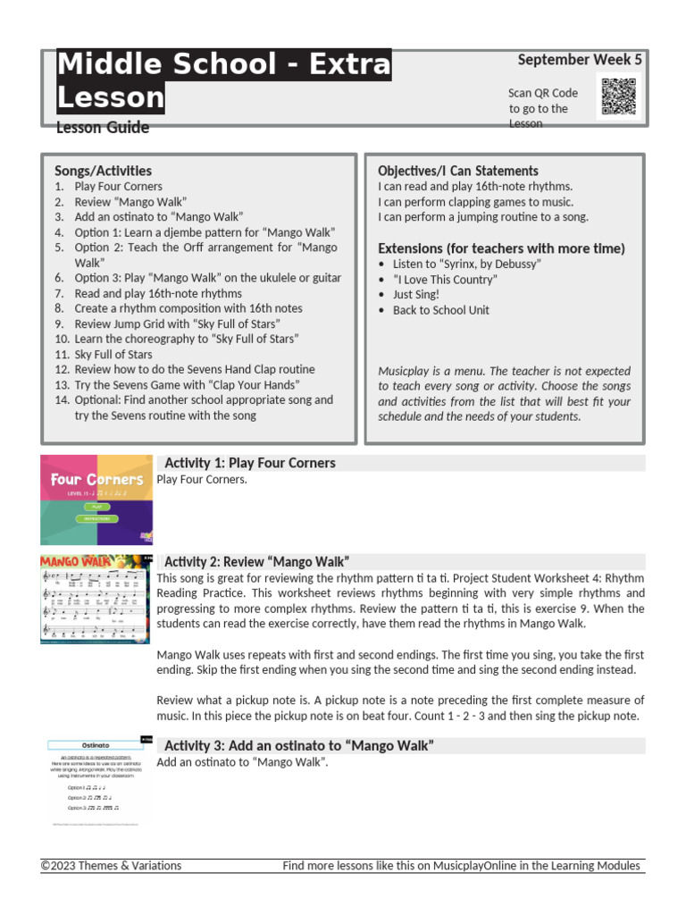 Middle School Music Lesson Plan | PDF | Rhythm | Music Theory
