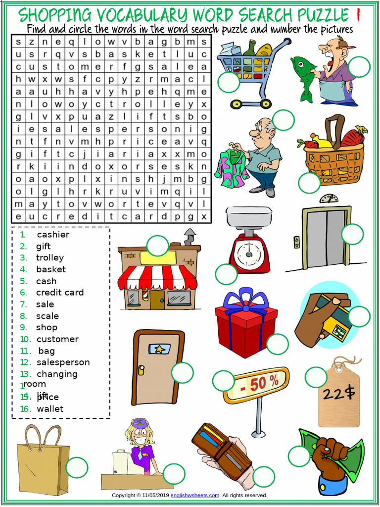Shopping Vocabulary Word Search Answers | PDF