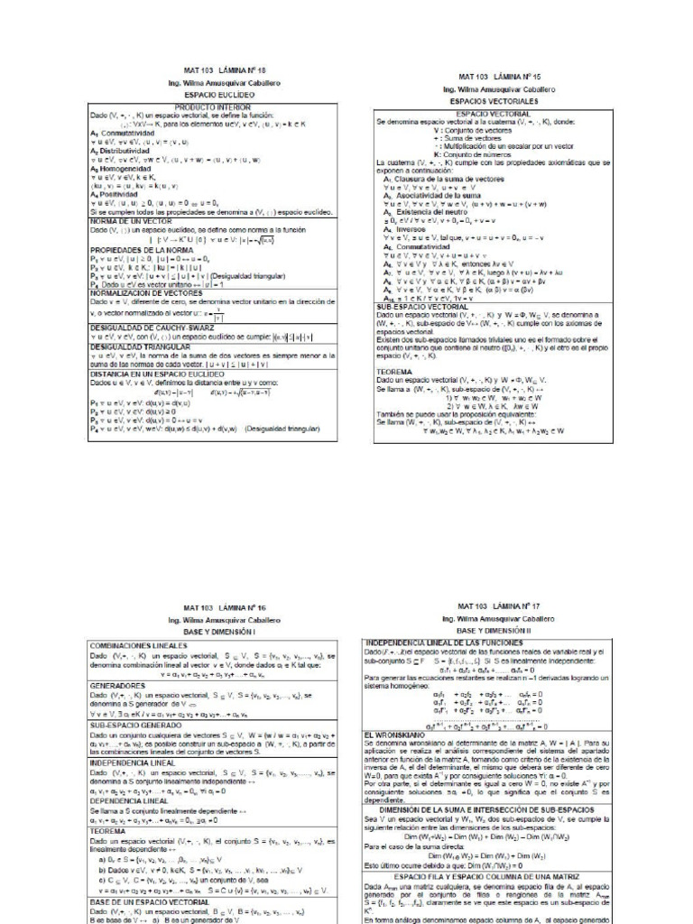 Tablas de Algebra Lineal Parte 1 | PDF