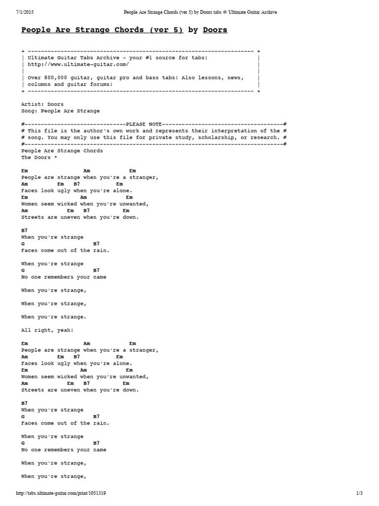 Doors' "People Are Strange" Chords | PDF | Guitar Family Instruments ...