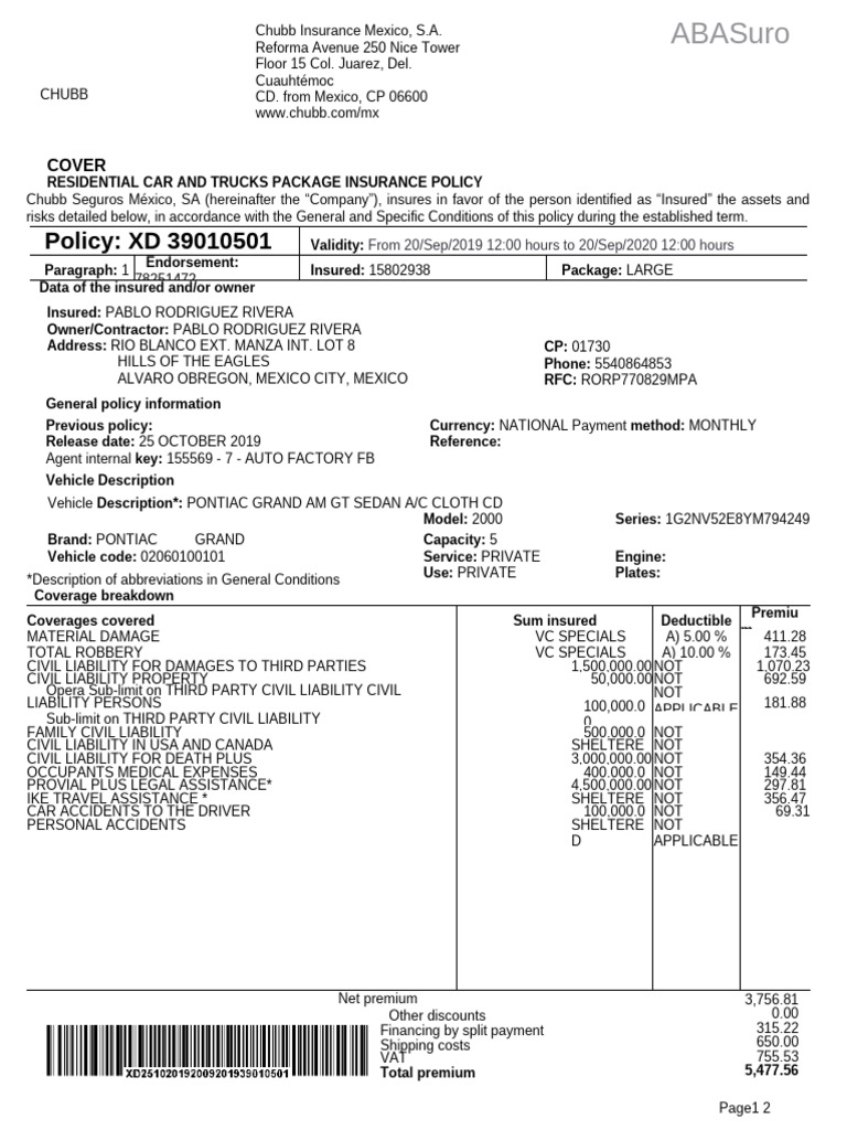 Insurance Policy Aba | PDF | Insurance | Deductible