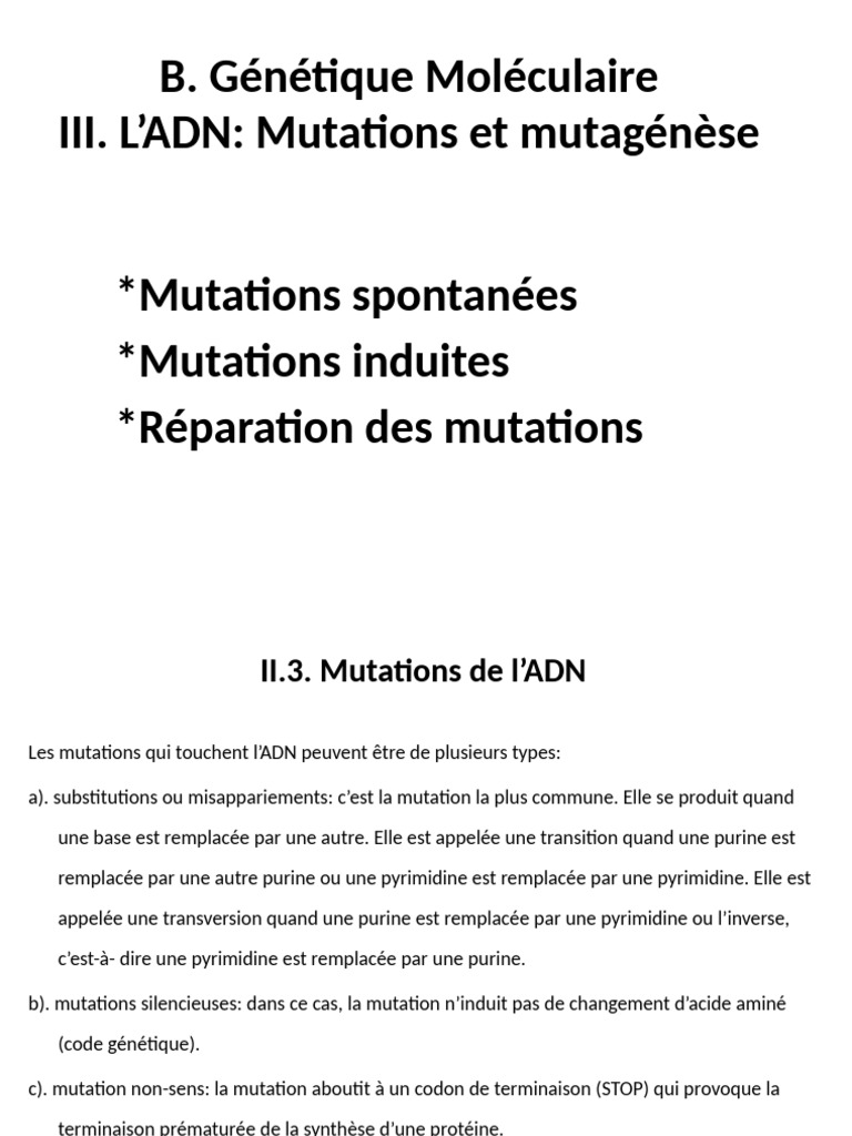 14. ADN Mutations Mutagénèse et Réparation | PDF | ADN | Mutation