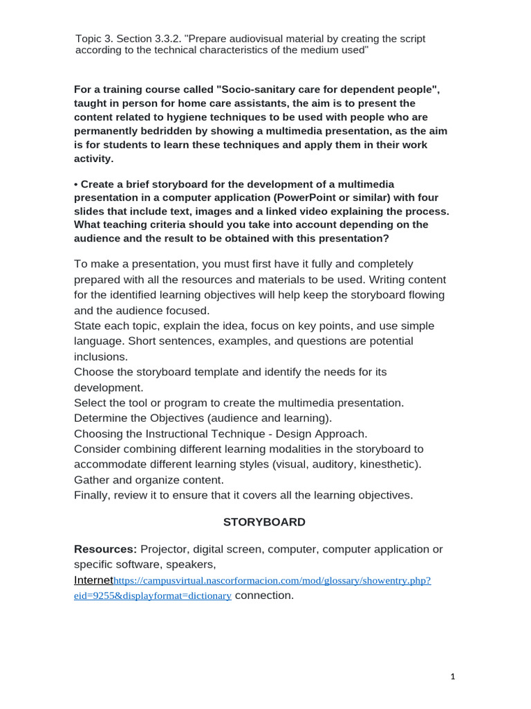 Topic 3. Section 3.3.2. "Prepare Audiovisual Material by Creating The Script According To The ...