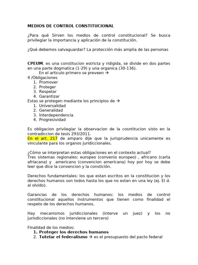 MEDIOS DE CONTROL CONSTITUCIONAL | PDF | Constitución | Caso de ley