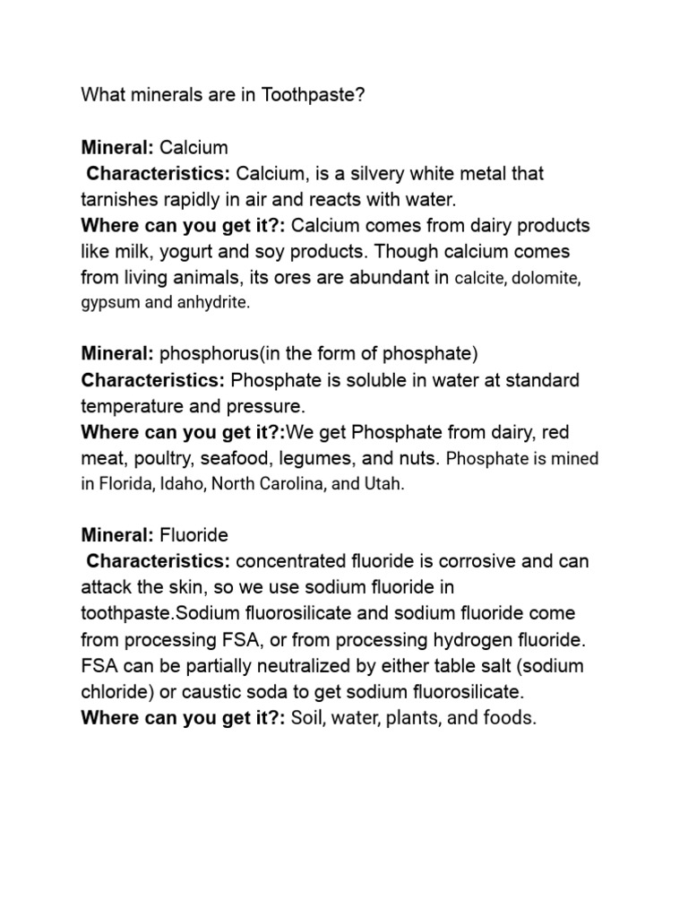 What Minerals Are in Toothpaste | PDF
