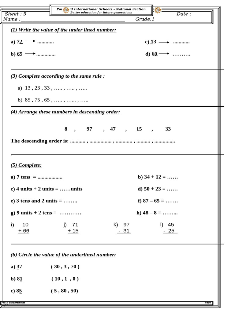 Grade 1 Math Worksheet Activities | PDF