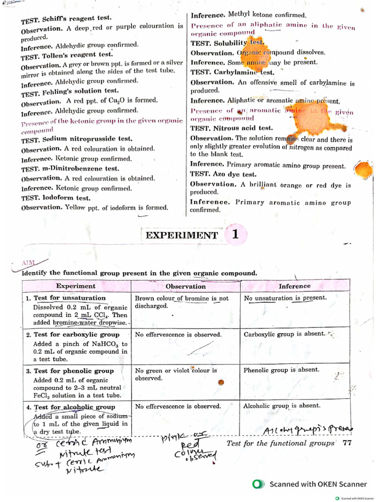 12th Organic Functional Group Analysis Practical Reference. | PDF