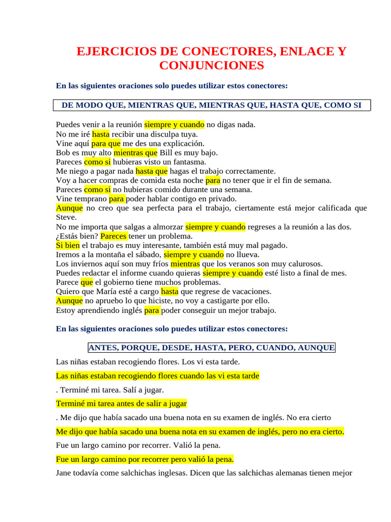 Ejercicios de Conectores y Conjunciones | PDF | Bélgica | Europa
