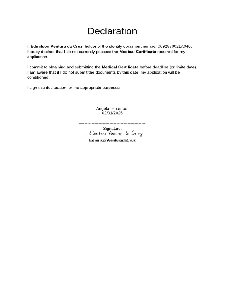 Medical Certificate - Declaration - of - Missing - Documents | PDF