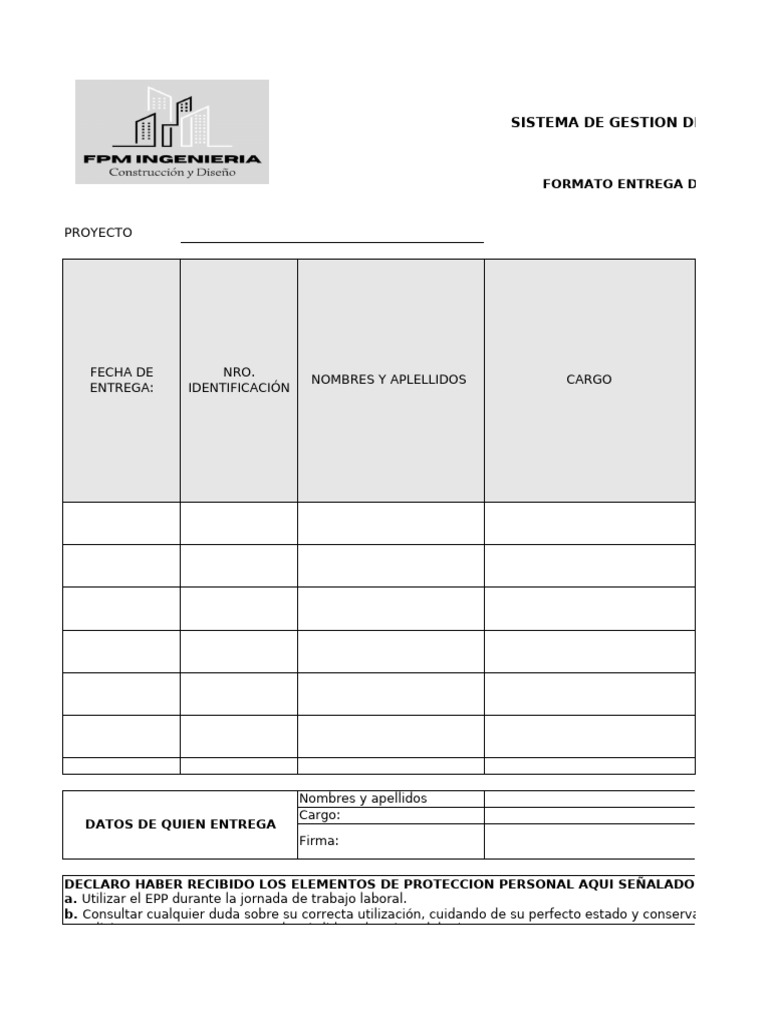 FTSST-070.1 Entrega de EPP | PDF