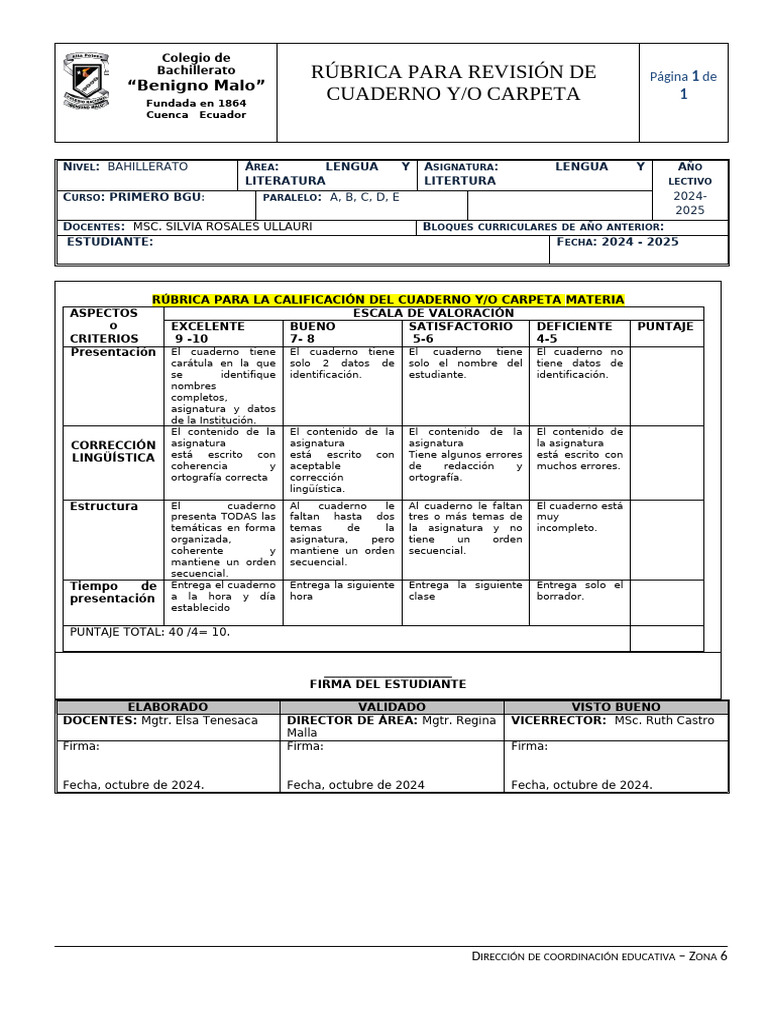 Rúbrica de Evaluación Cuaderno Lengua BGU | PDF | Comunicación humana