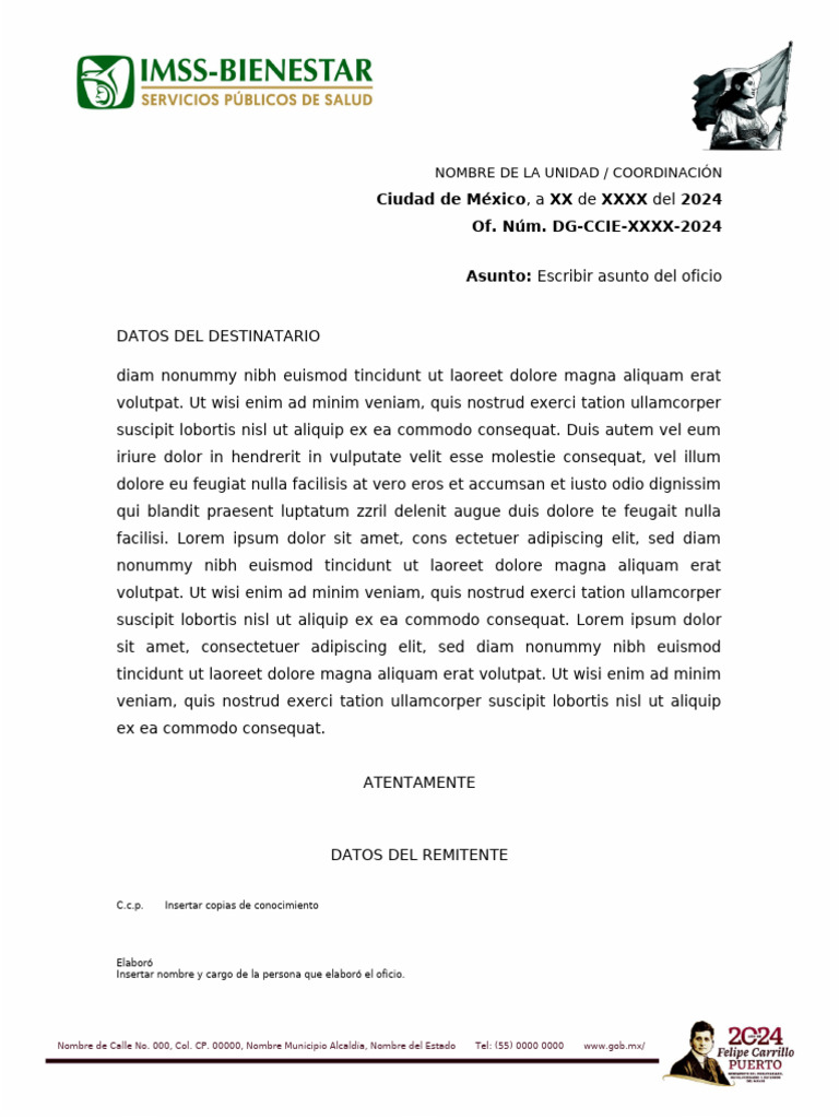 Machote - Oficio - Act - Imss-Bienestar 2024 | PDF