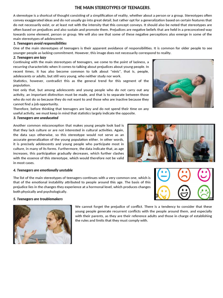 The Main Stereotypes of Teenagers | PDF | Adolescence | Stereotypes