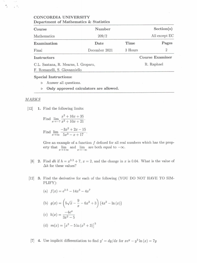 Math209 Final Exam and Solutions - Fall 2021 | PDF | Price Elasticity Of Demand | Analysis