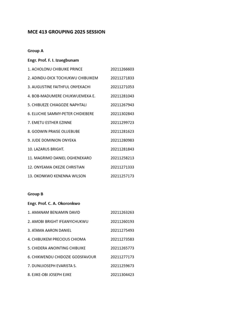MCE 413 Grouping 2025 | PDF