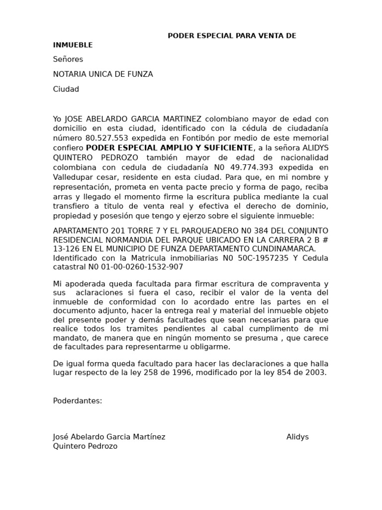Poder Especial para Venta de Inmueble | PDF