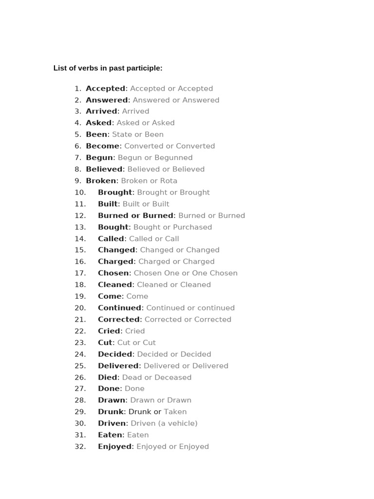 Past Participle Verbs List and Usage | PDF | Verb | Linguistics