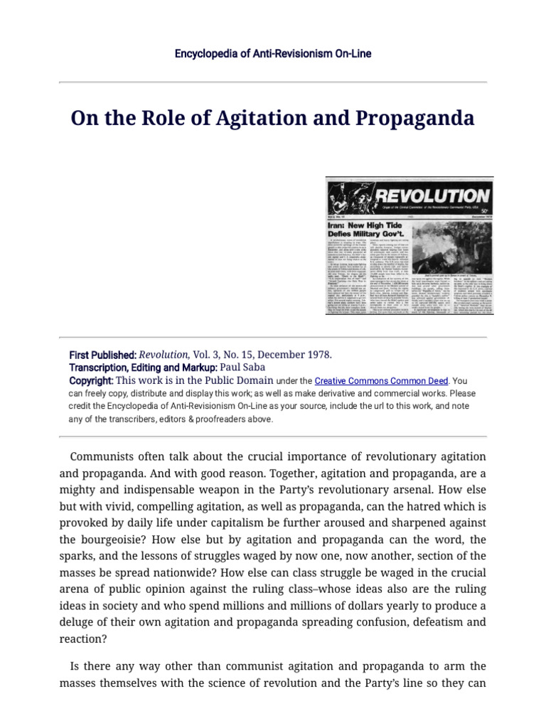 On The Role of Agitation and Propaganda | PDF | Communism | Marxism
