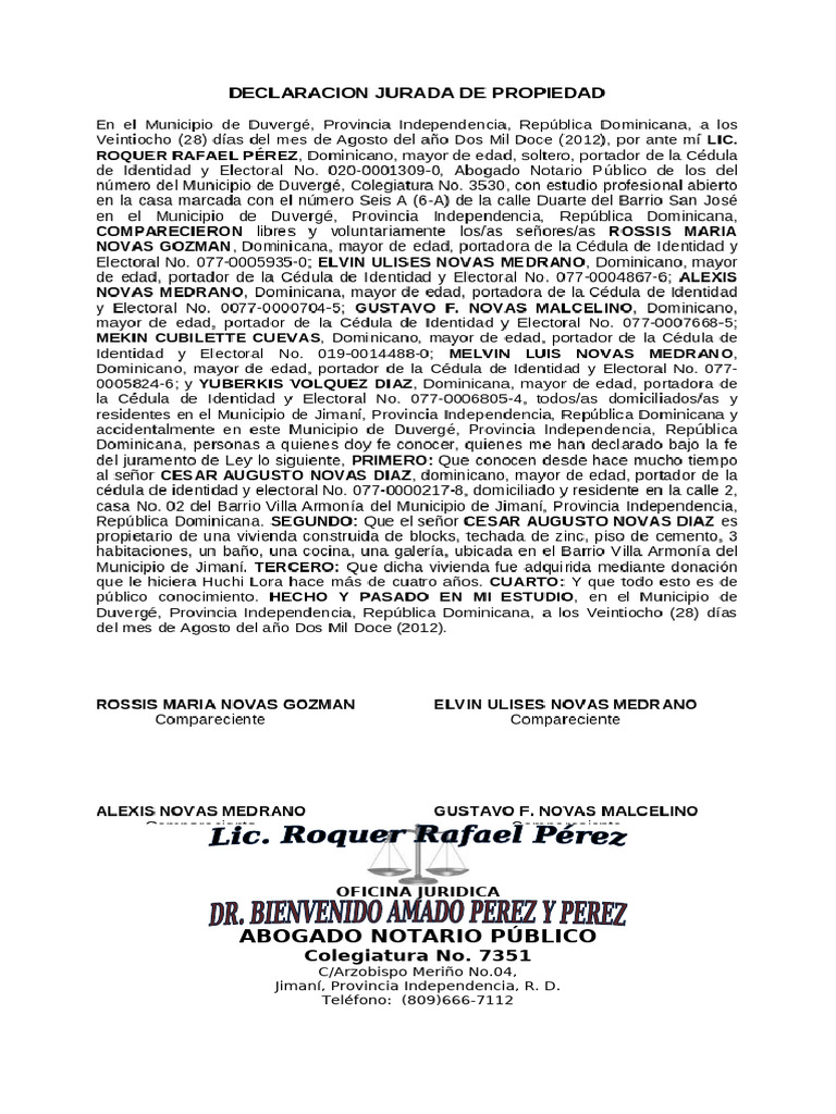 DECLARACION JURADA SOBRE NOMBRE MAL ESCRITO EN EL HOSPITAL Jean Ricia ...