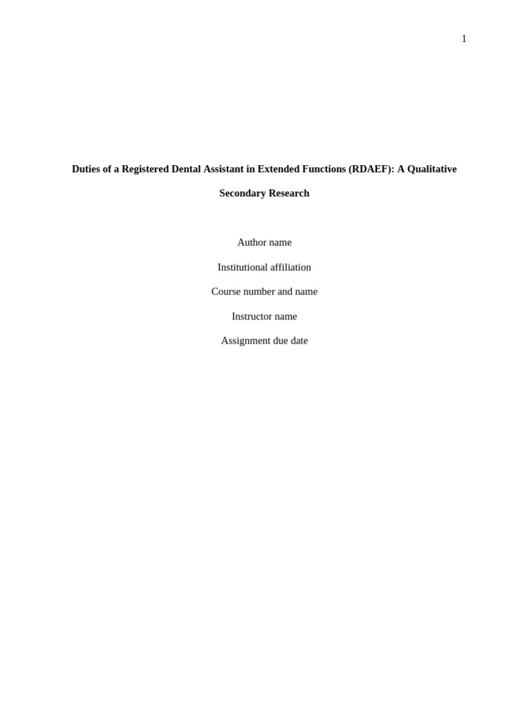 Duties of a Registered Dental Assistant in Extended Functions (RDAEF ...