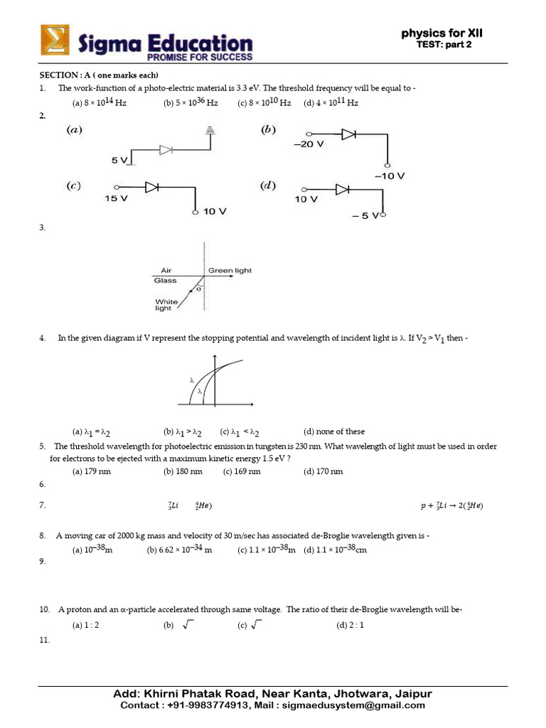 Sigma Preboard Physics Part 2 2023 | PDF | Color | Electronics