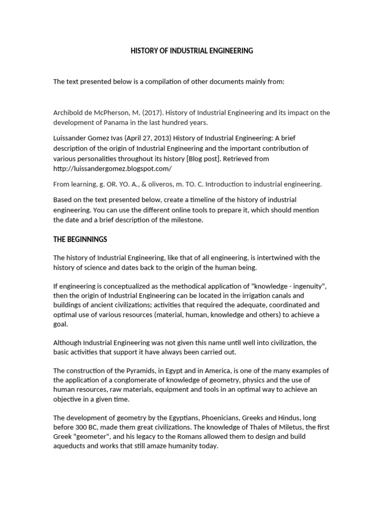 History of Industrial Engineering | PDF | Industrial Engineering ...